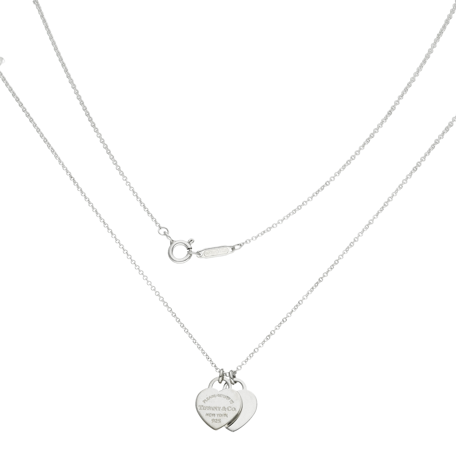 Tiffany Double Tag Heart Shaped Sterling Necklace Silver Return to Tiffany OeD Vintage